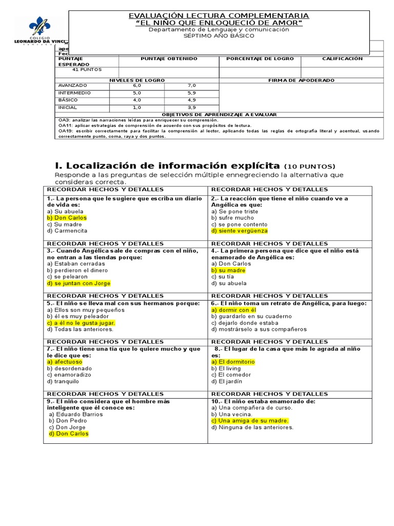 7°ev. El Niño Que Enloqueció de Amor | PDF | Lectura (proceso) | Amor