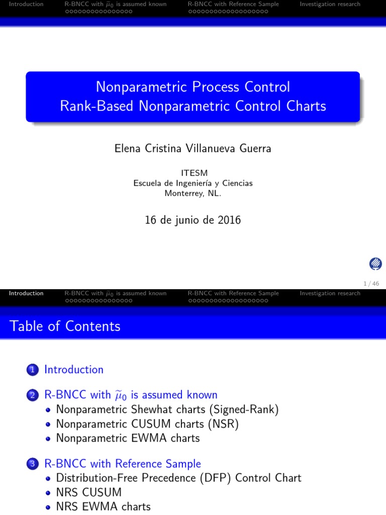 Nonparametric Process Control Rank-Based Nonparametric Control Charts | PDF | Mean | Median