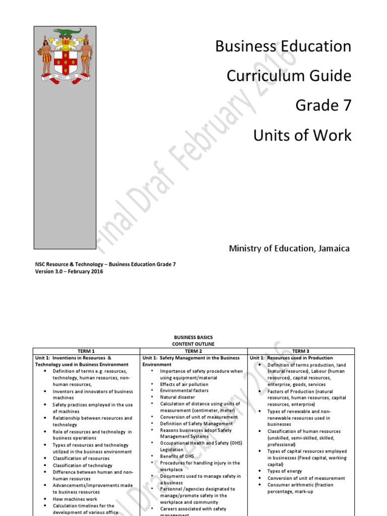 Revised Draft NSC Business Basics Grade 7 June 2016 | PDF ...