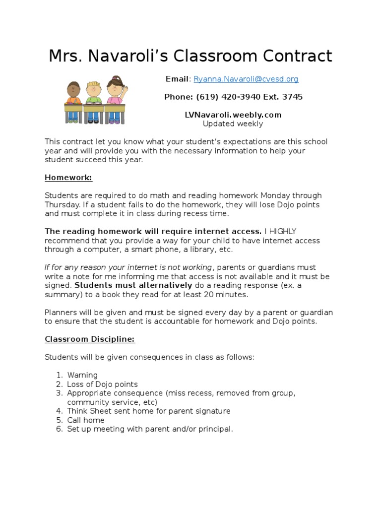 Mrs. Navaroli's Classroom Contract | PDF
