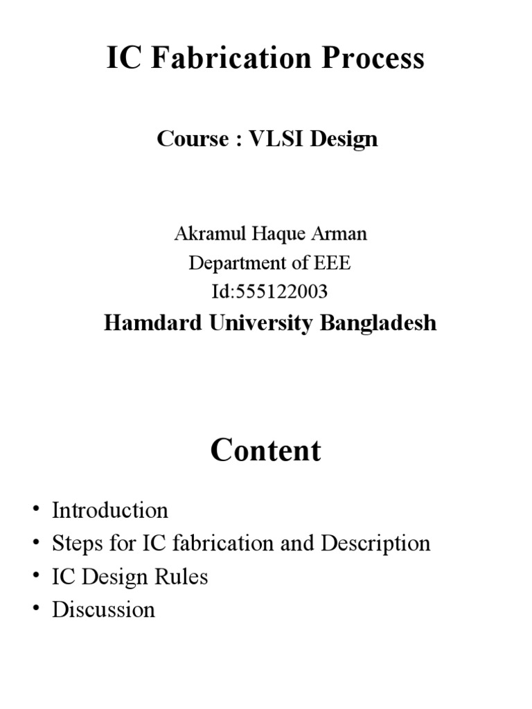 IC Fabrication Process: Course: VLSI Design | PDF | Wafer (Electronics ...