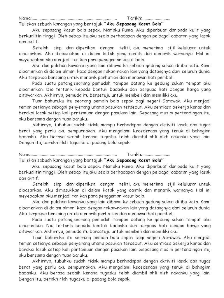 Karangan Aku Sepasang Kasut Bola Pdf