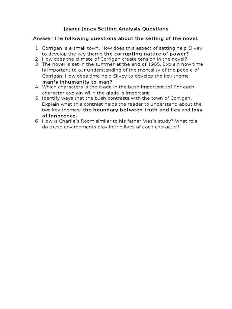 Jasper Jones Setting Analysis Questions | PDF