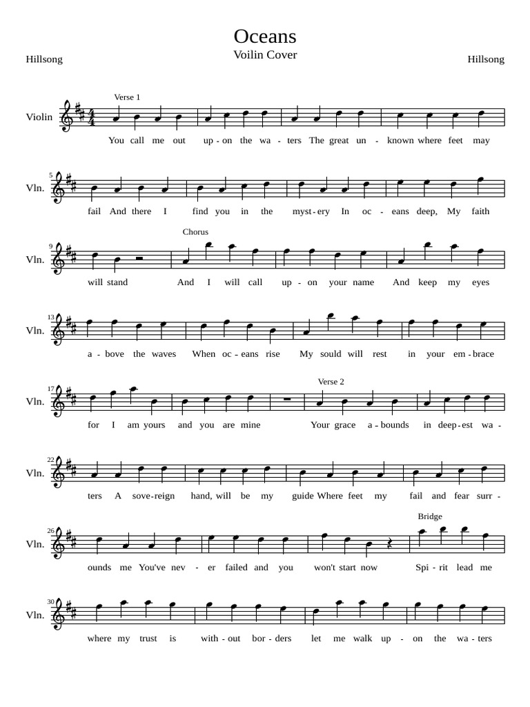 Oceans Sheet Music and Lyrics | PDF | Philosophy | Religion & Spirituality
