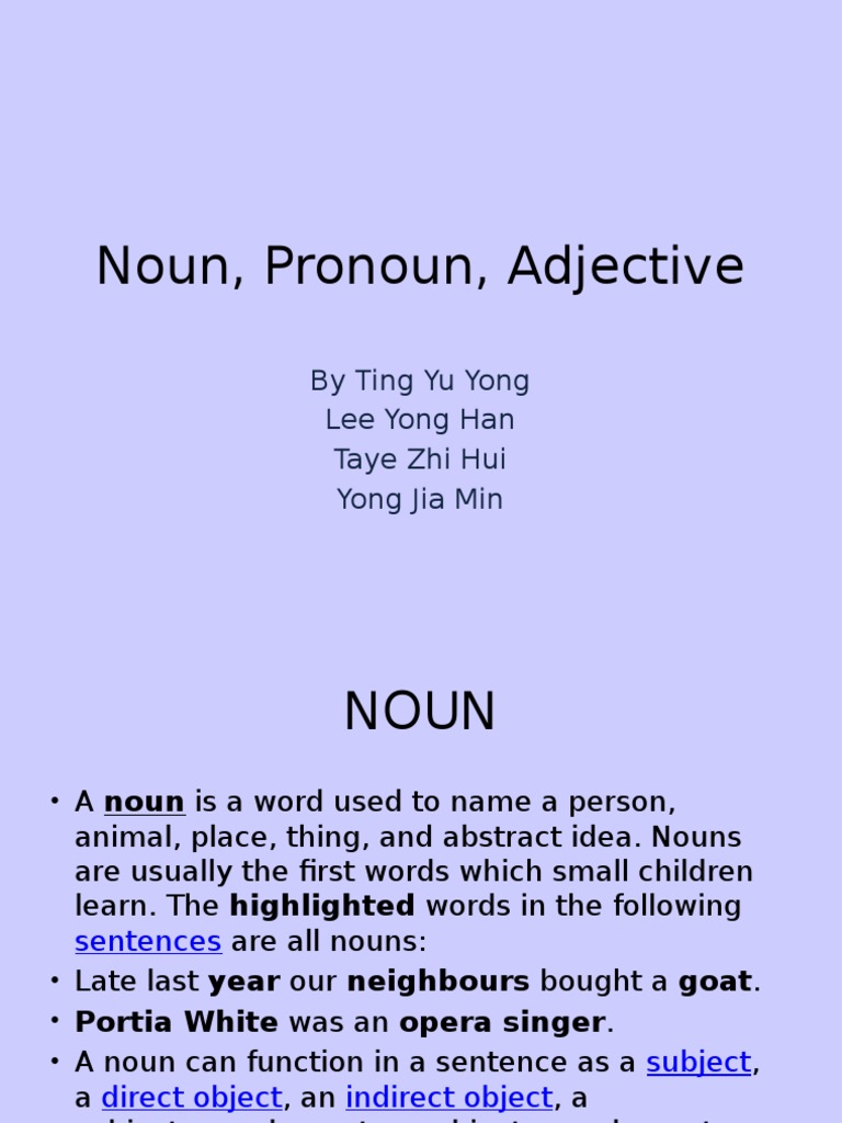 Noun, Pronoun, Adjective | PDF | Pronoun | Noun