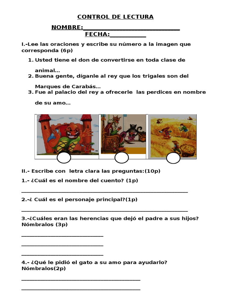 Actividades de lectura: El gato con botas | PDF | Historia
