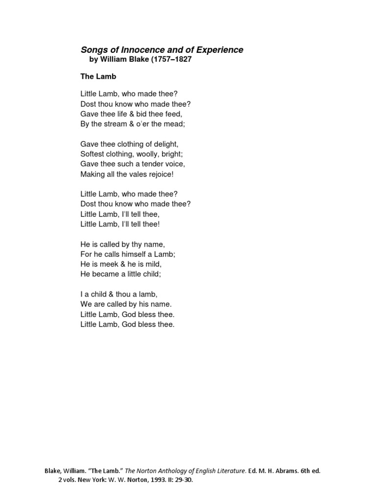 The Lamb by William Blake | PDF
