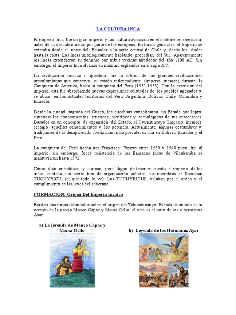 La Cultura Inca | PDF | Imperio Inca | América del Sur