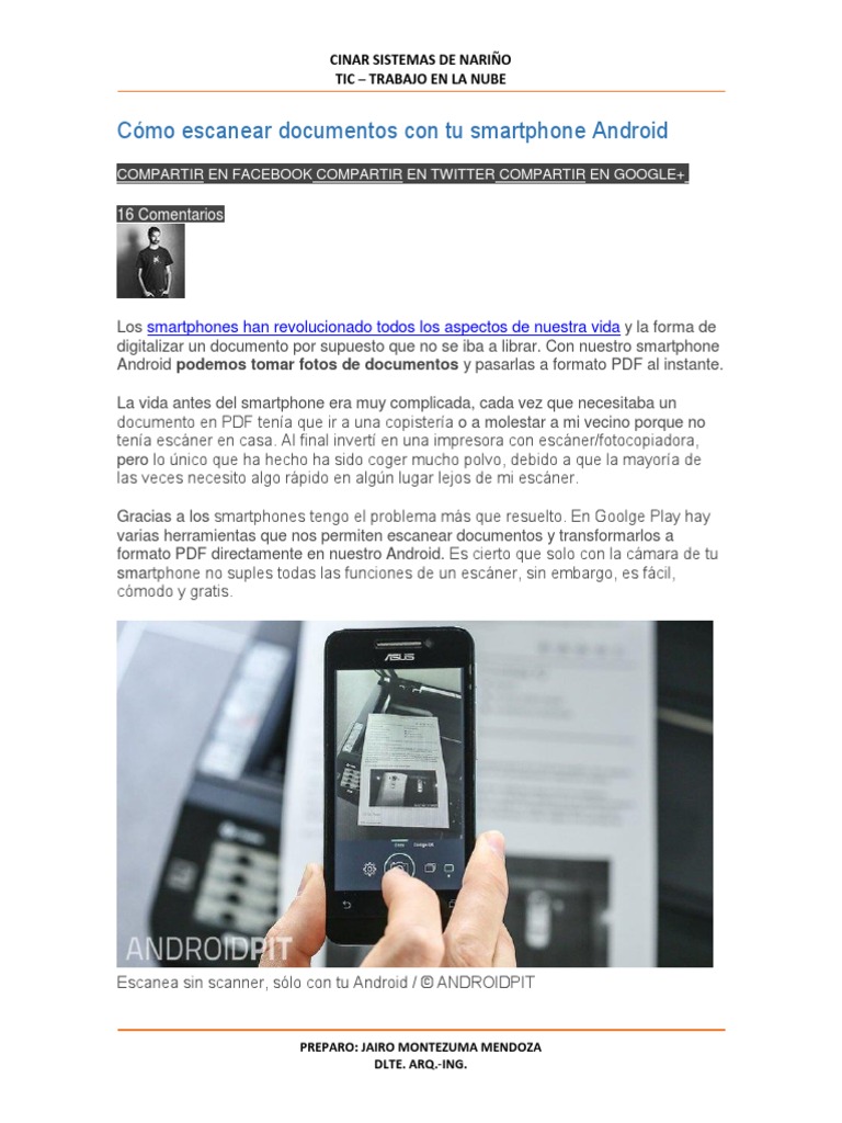 COMO ESCANEAR DOCUMENTOS CON TU CELULAR.pdf | Escáner de imagen | Android (sistema operativo)