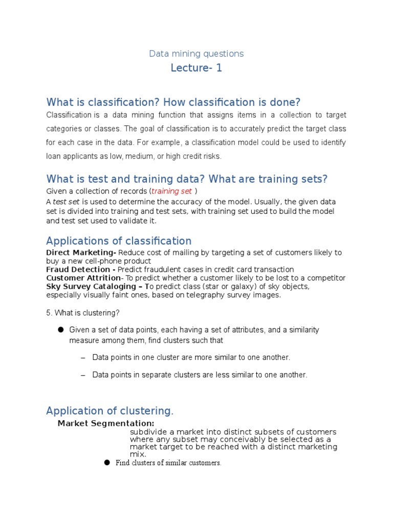 Data Mining Questions | PDF | Cluster Analysis | Data Mining