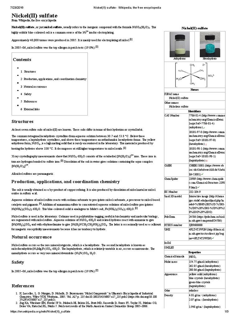 Nickel(II) Sulfate - Wikipedia, The Free Encyclopedia | Molecules ...