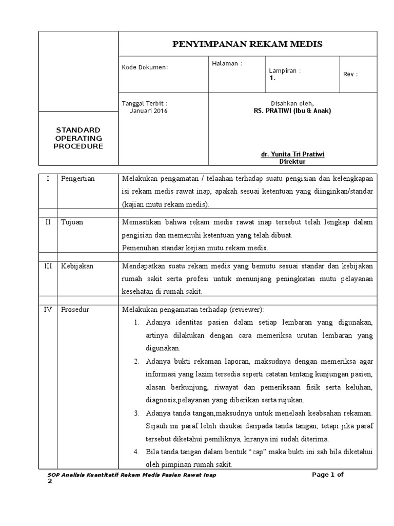 Analisis Kuantitatif Rekam Medis Pasien Rawat Inap Kosong | PDF