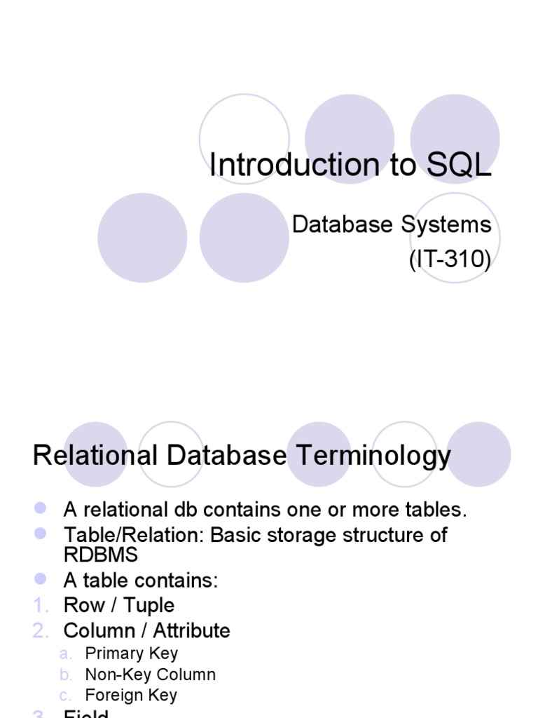 Introduction To SQL: Database Systems (IT-310) | PDF | Relational ...
