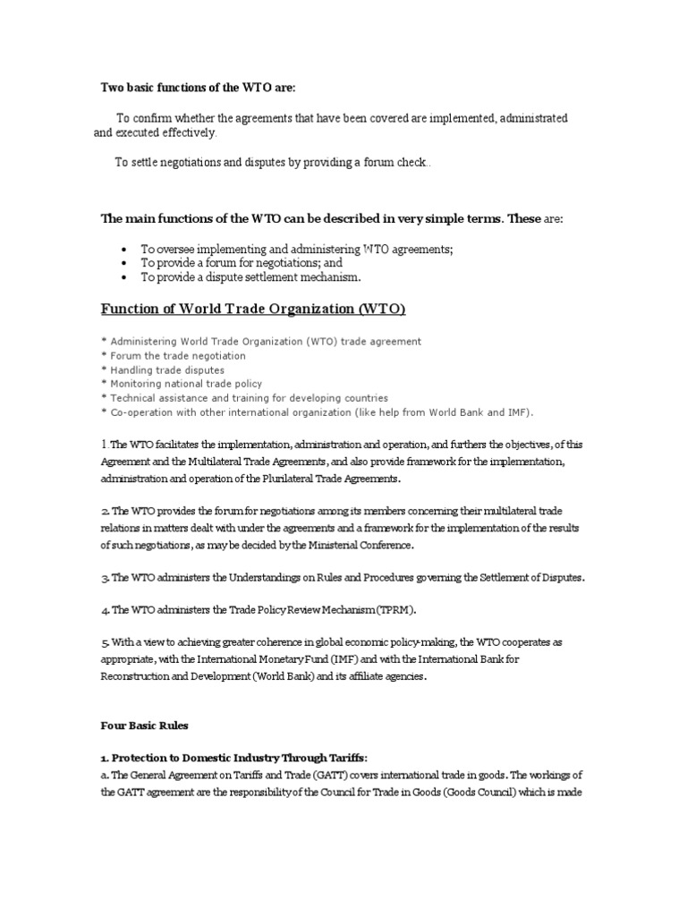 Function of World Trade Organization (WTO) | PDF | World Trade ...