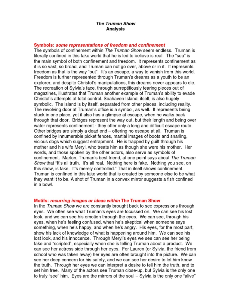 Truman Show Analysis PDF | Download Free PDF | Mirror | Camera