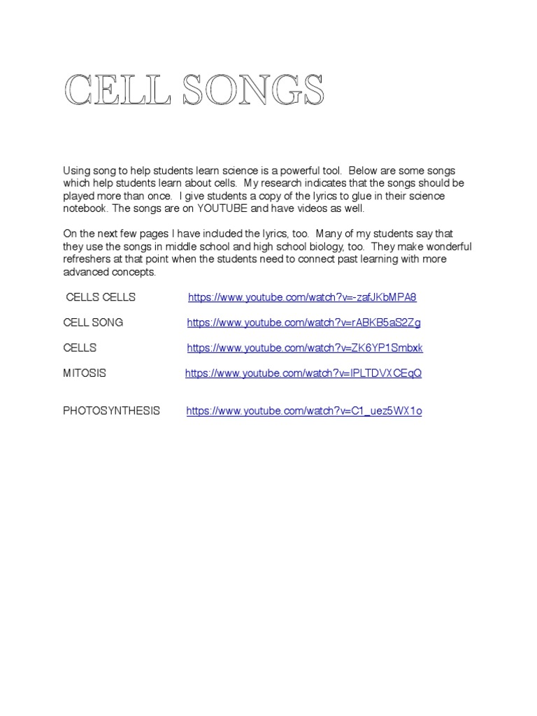 Learn Cell Biology with Fun Songs and Rap Lyrics | PDF | Mitosis | Cell ...