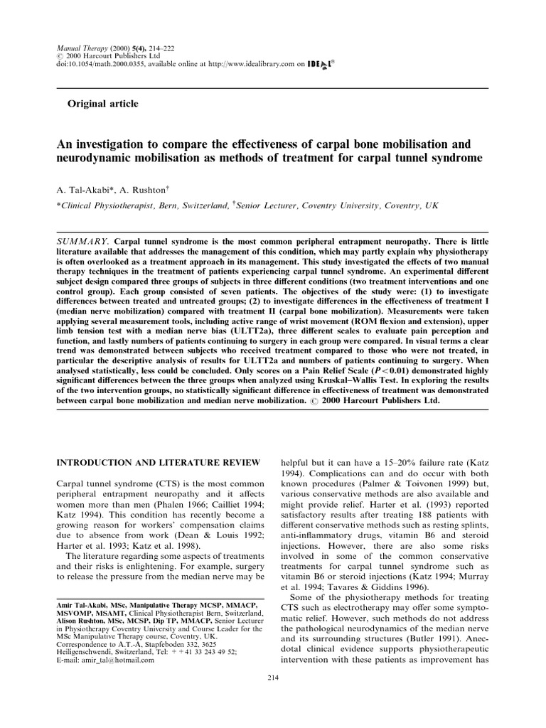 Carpal Bone and Neural Mobs For Carpal Tunnel | PDF | Carpal Tunnel ...