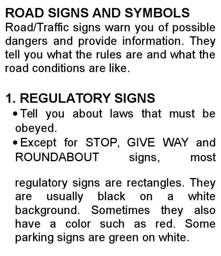 Road Signs and Symbols - To Print | PDF | Traffic | Transport ...