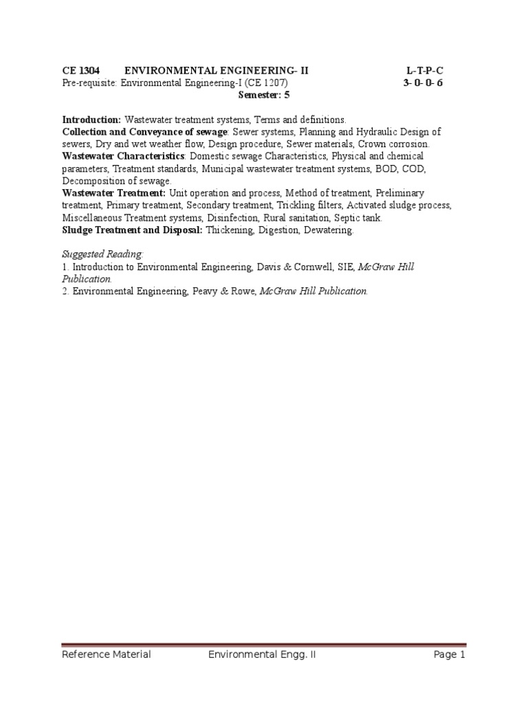Ce 1304 Environmental Engineering | PDF | Sewage Treatment | Sanitary Sewer