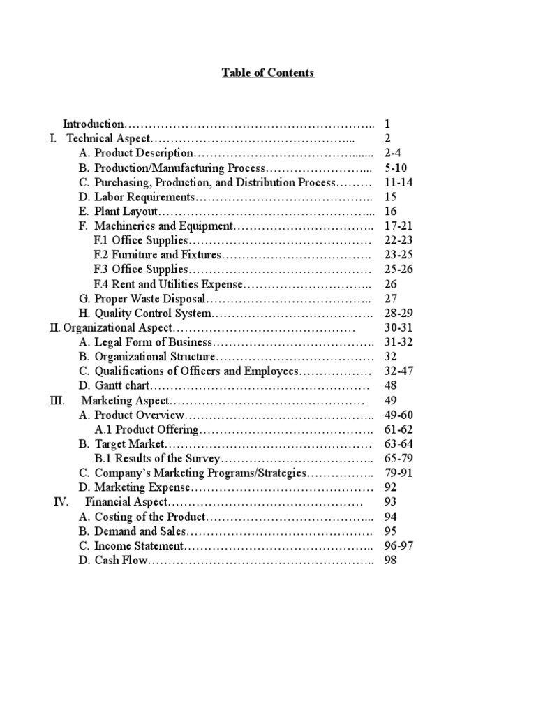 Feasibility Study Table of Contents | PDF | Business Economics | Economies