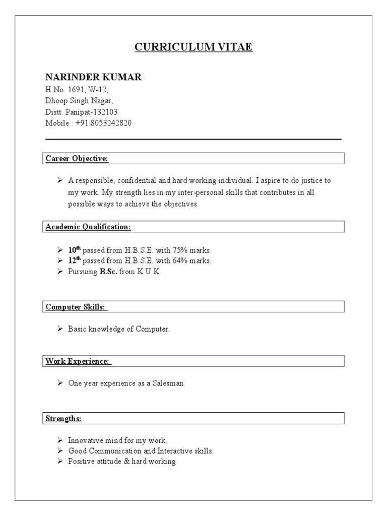 Curriculum Vitae: Narinder Kumar | PDF