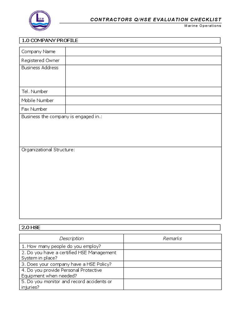 Contractor Evaluation Checklist | PDF