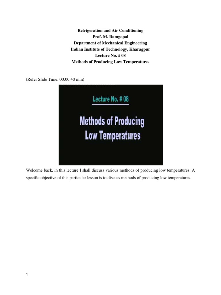 Lec8 - Methods of Producing Low Temperatures | PDF | Enthalpy | Latent Heat