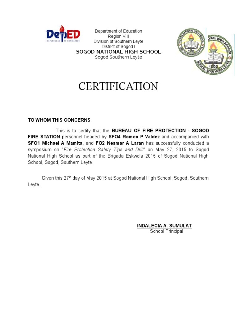 Certification - BFP | PDF | Social Science