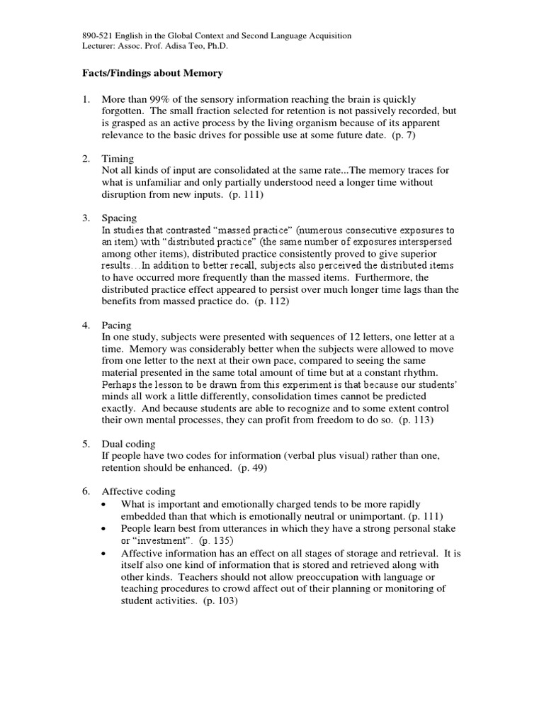 Facts About Memory | Download Free PDF | Affect (Psychology) | Memory