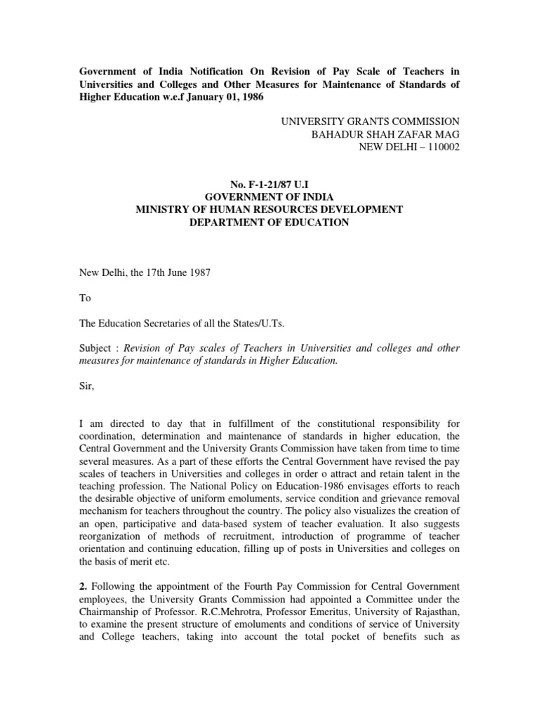 Ugc Pay Scales 1986 PDF | Download Free PDF | Lecturer | Doctor Of ...