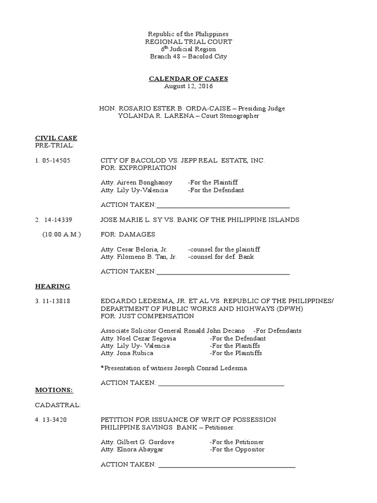 Calendar of Cases | PDF