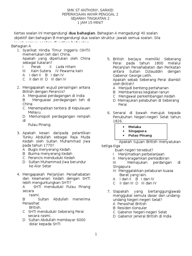 Soalan Sejarah Tingkatan 2 | PDF