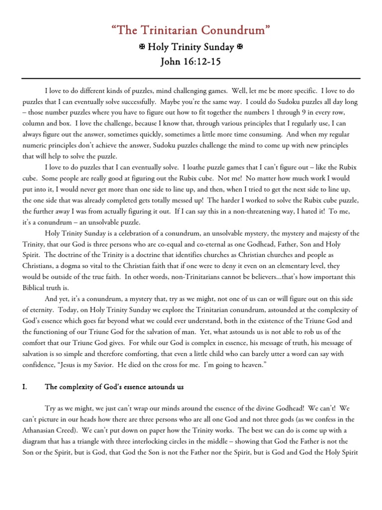 The Trinitarian Conundrum | PDF | Trinity | God The Father