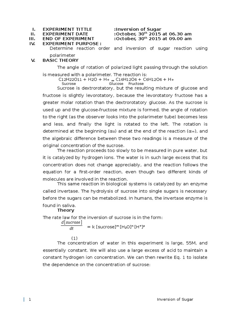 Inversion of Sugar | PDF | Sucrose | Fructose