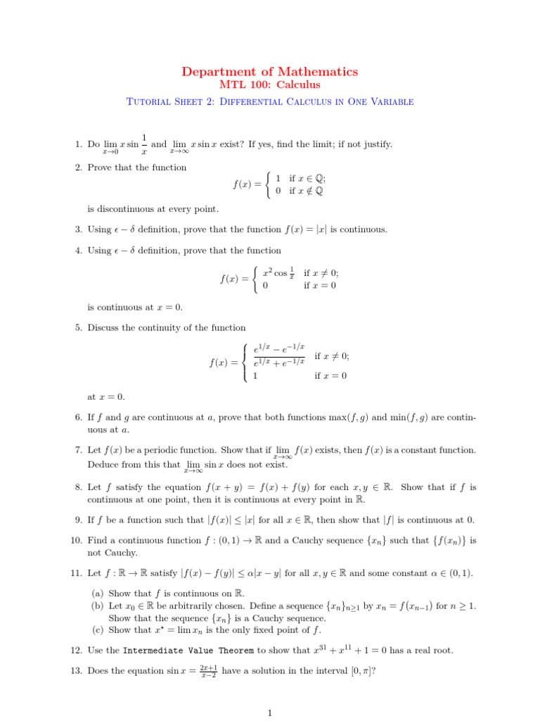 Tut2 PDF | PDF | Continuous Function | Sequence