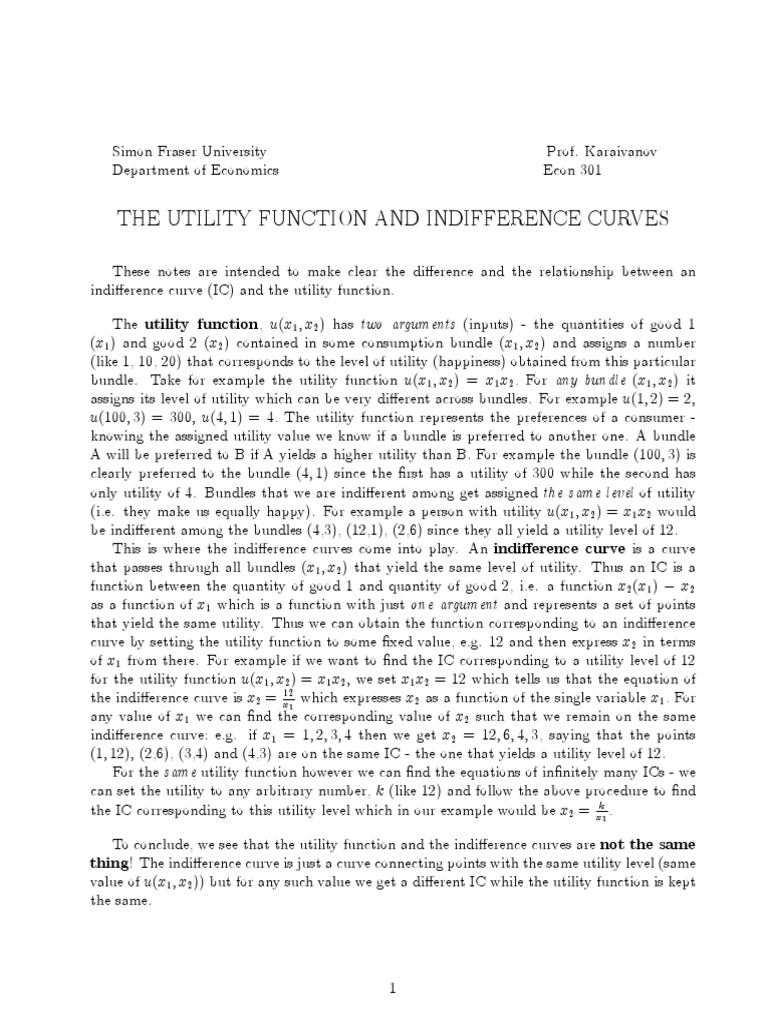 Utility Functions & Indifference Curves | PDF | Utility | Economic Theories