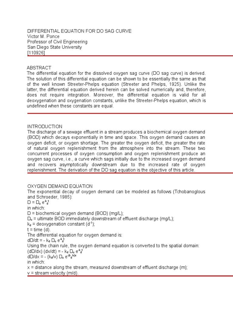 Differential Equation for Do Sag Curve | Physical Sciences | Science