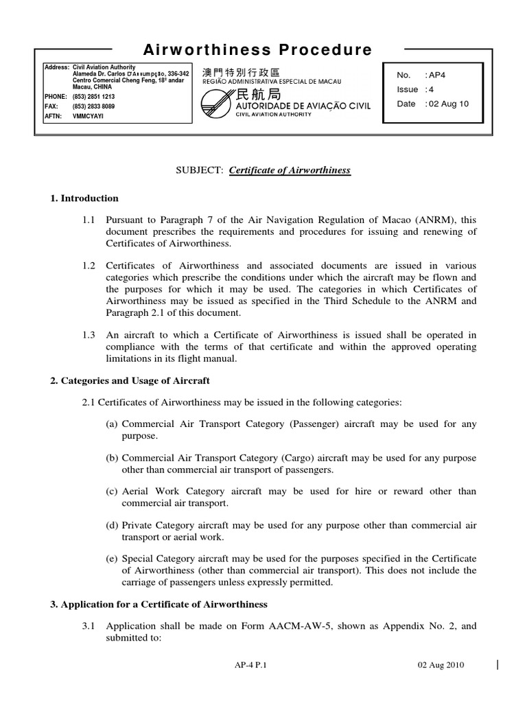 AP4 Certificate of Airworthiness - Issue 4.pdf | Aircraft | Aerospace ...