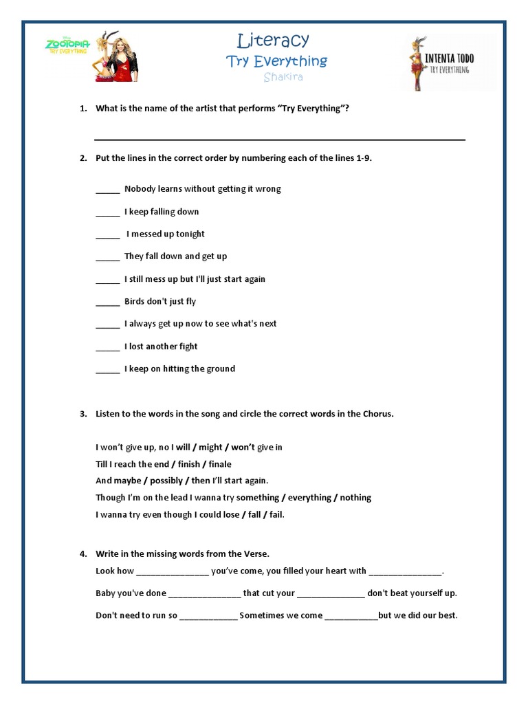 Try Everything Literacy Task | PDF | Art | Poetry