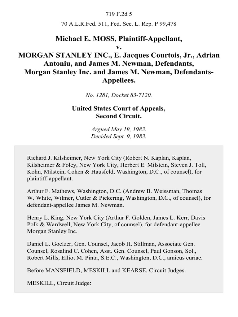 Michael E. Moss v. Morgan Stanley Inc., E. Jacques Courtois, JR ...