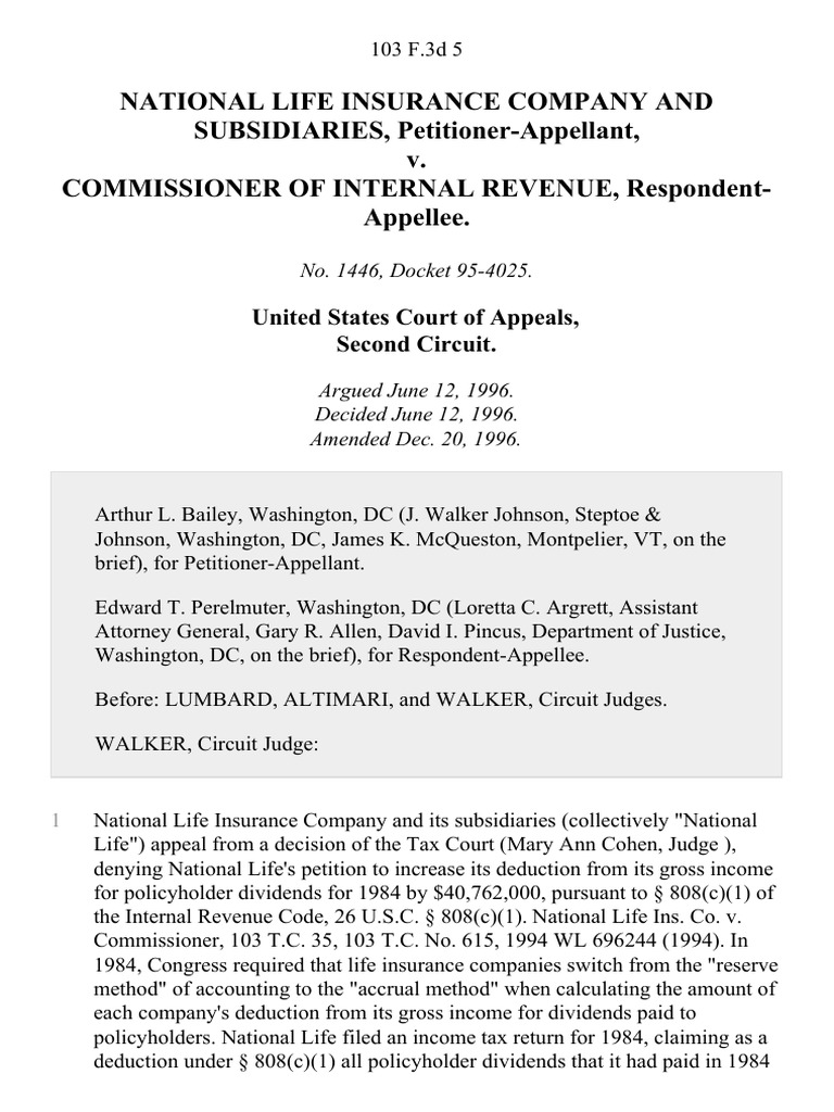 National Life Insurance Company and Subsidiaries v. Commissioner of ...