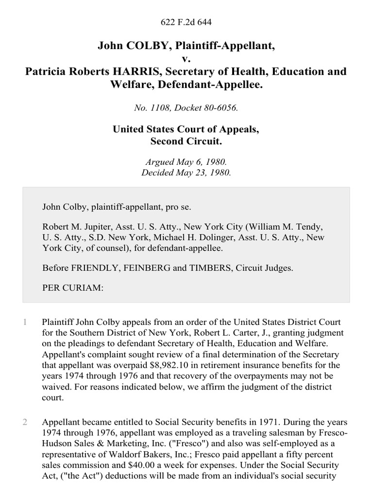 John Colby v. Patricia Roberts Harris, Secretary of Health, Education ...