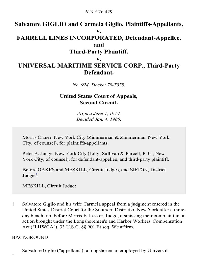 Salvatore Giglio and Carmela Giglio v. Farrell Lines Incorporated, and ...