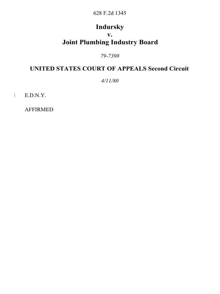 Indursky v. Joint Plumbing Industry Board, 628 F.2d 1345, 2d Cir. (1980 ...