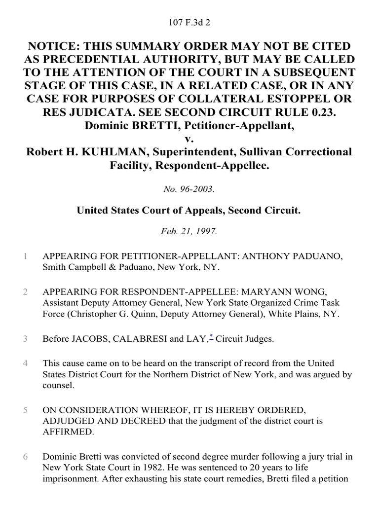 Bretti v. Kuhlmann: Habeas Appeal Ruling | PDF | Hearsay | State Court ...