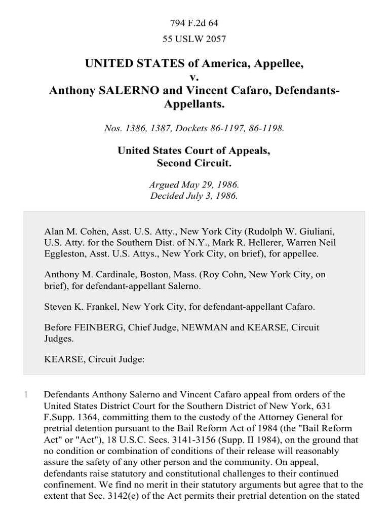 United States v. Anthony Salerno and Vincent Cafaro, 794 F.2d 64, 2d ...