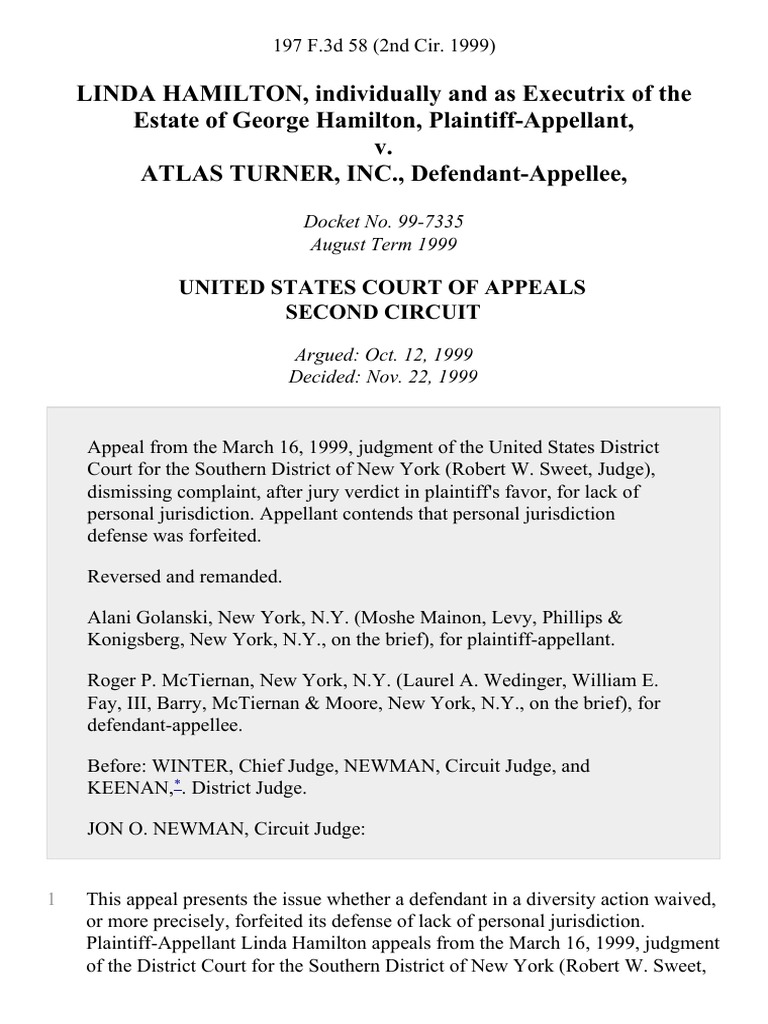 Hamilton v. Atlas Turner: Jurisdiction Ruling | PDF | Waiver | Lawsuit