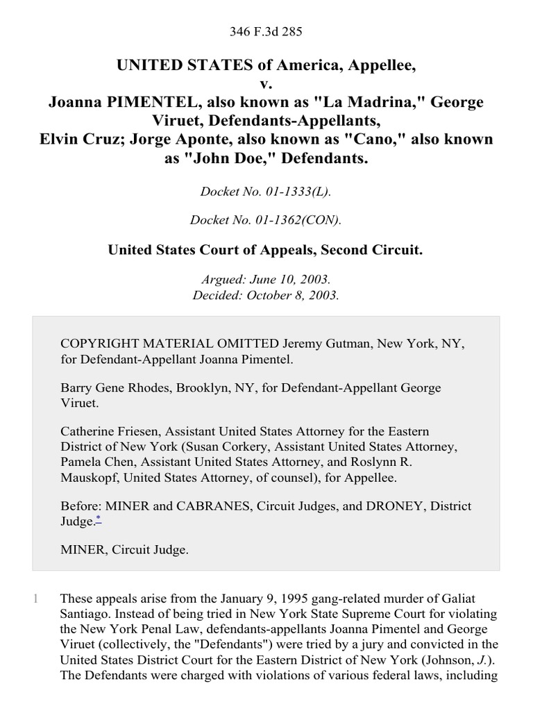 United States v. Joanna Pimentel, Also Known As "La Madrina," George ...