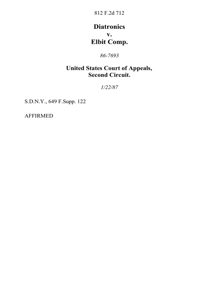 Diatronics v. Elbit Comp, 812 F.2d 712, 2d Cir. (1987) | PDF