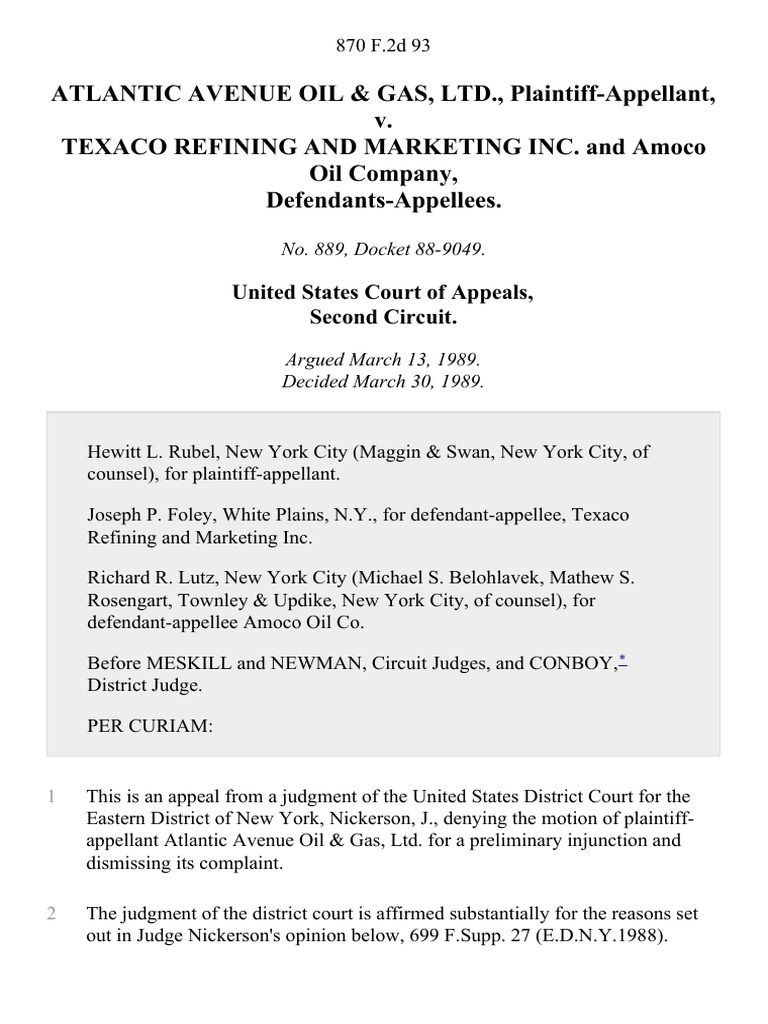 Atlantic Avenue Oil & Gas, Ltd. v. Texaco Refining and Marketing Inc ...